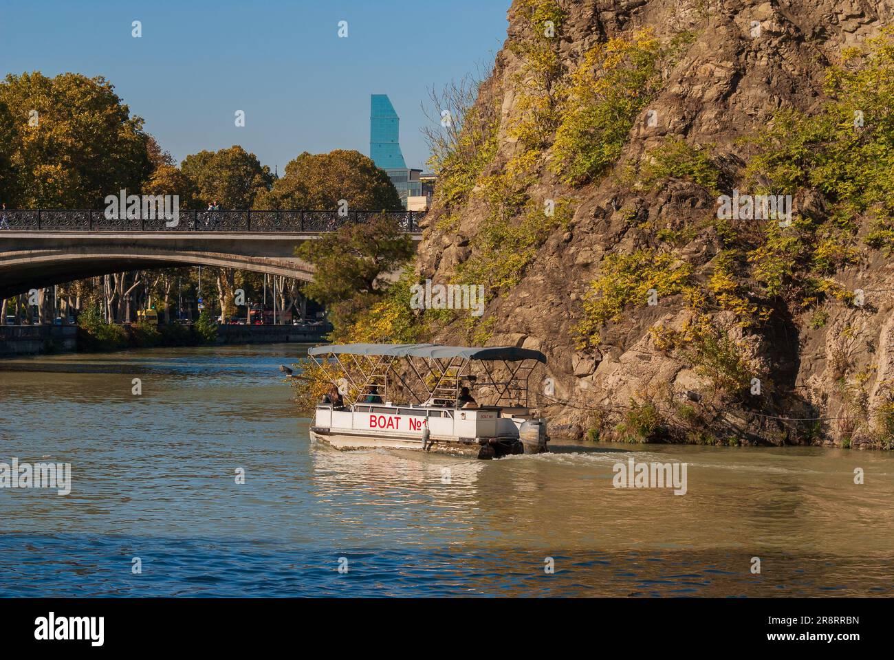 Georgia, Tbilisi - October 30, 2022: Tourists ride on a pleasure boat ...