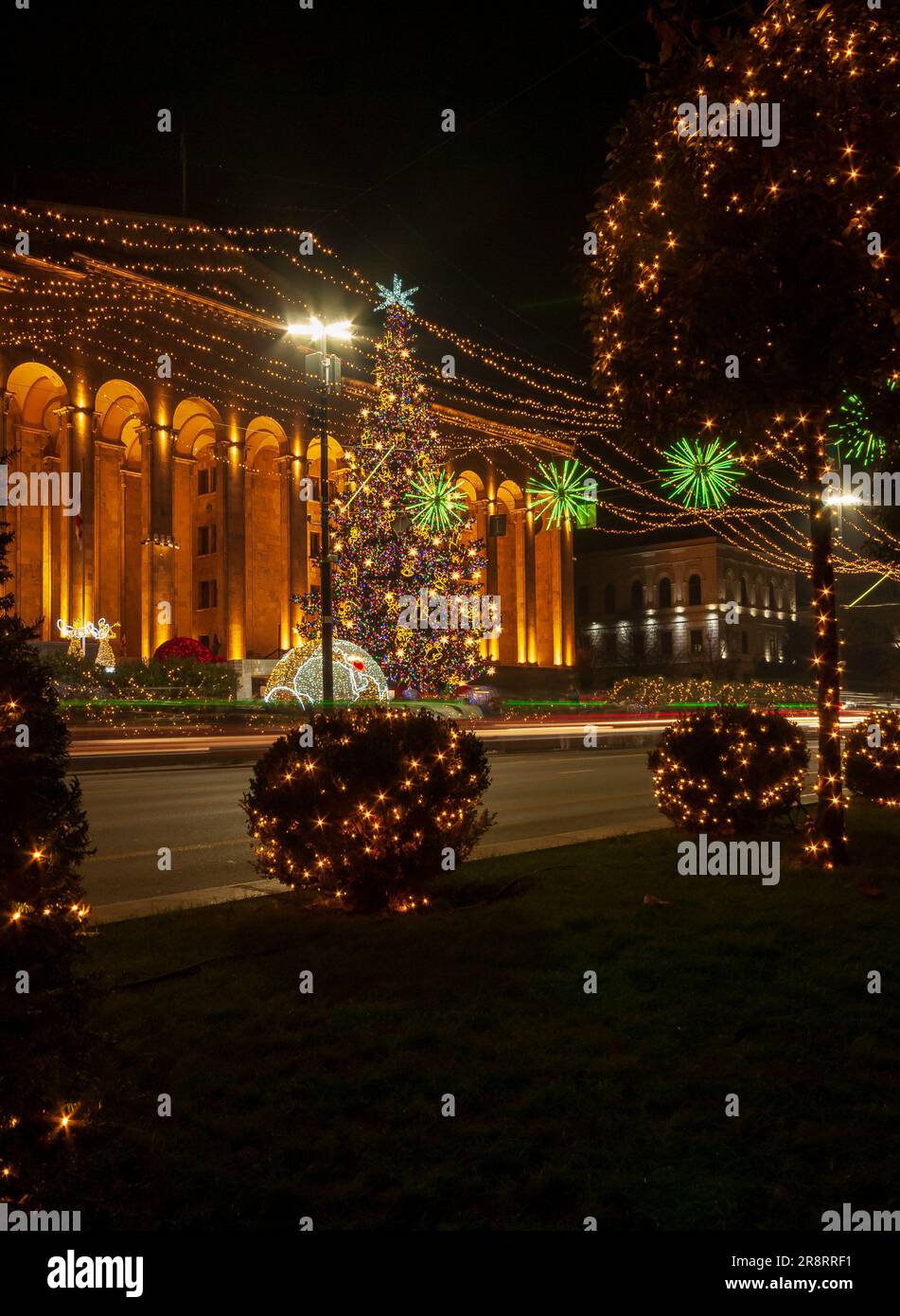 Christmas tree in front of the Parliament of Georgia. New Year Stock ...