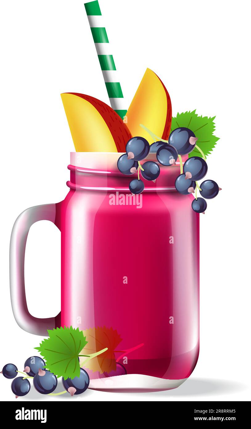 Jar with blueberry cocktail. Realistic vector illustration Stock Vector ...