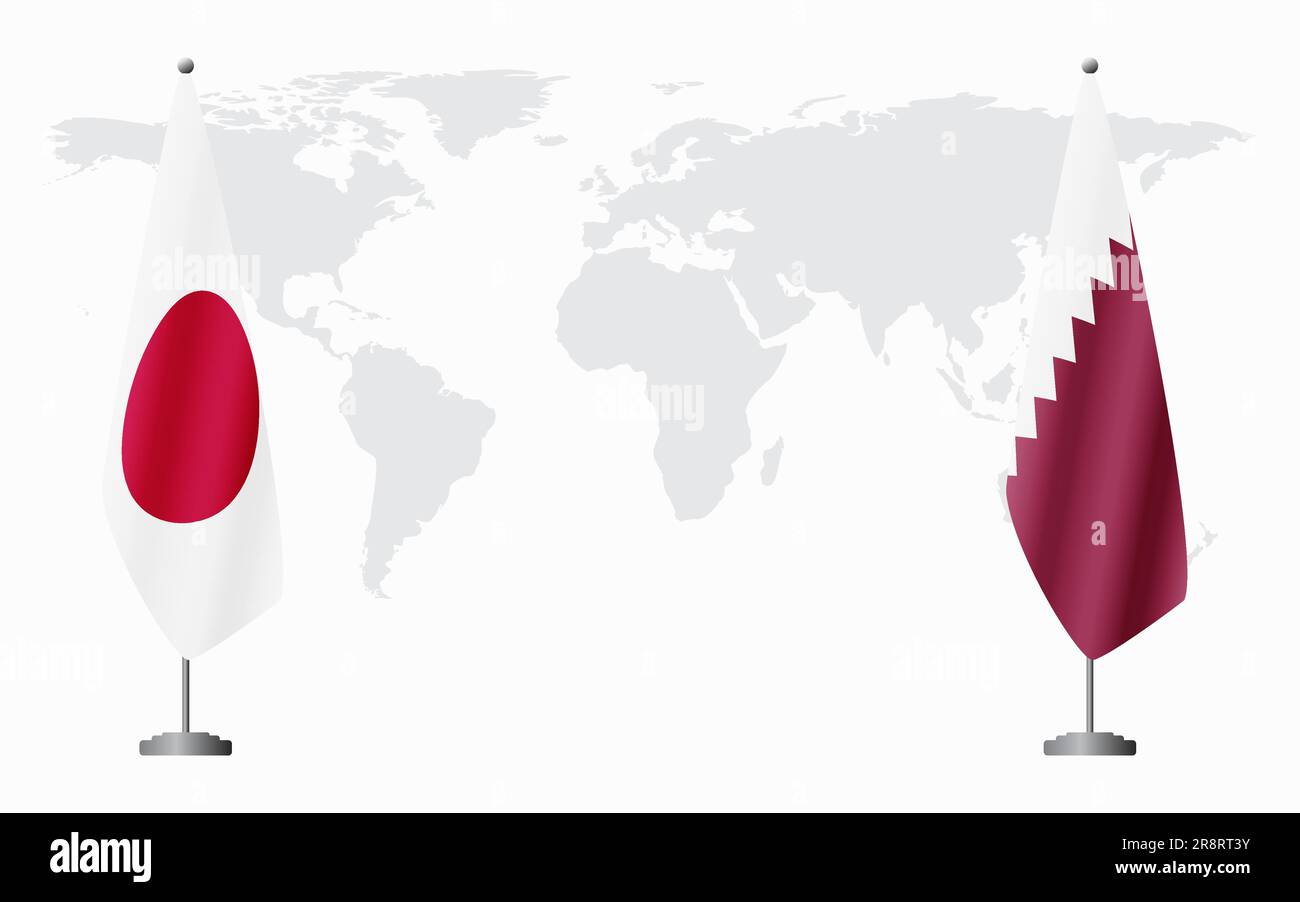 Japan and Qatar flags for official meeting against background of world ...