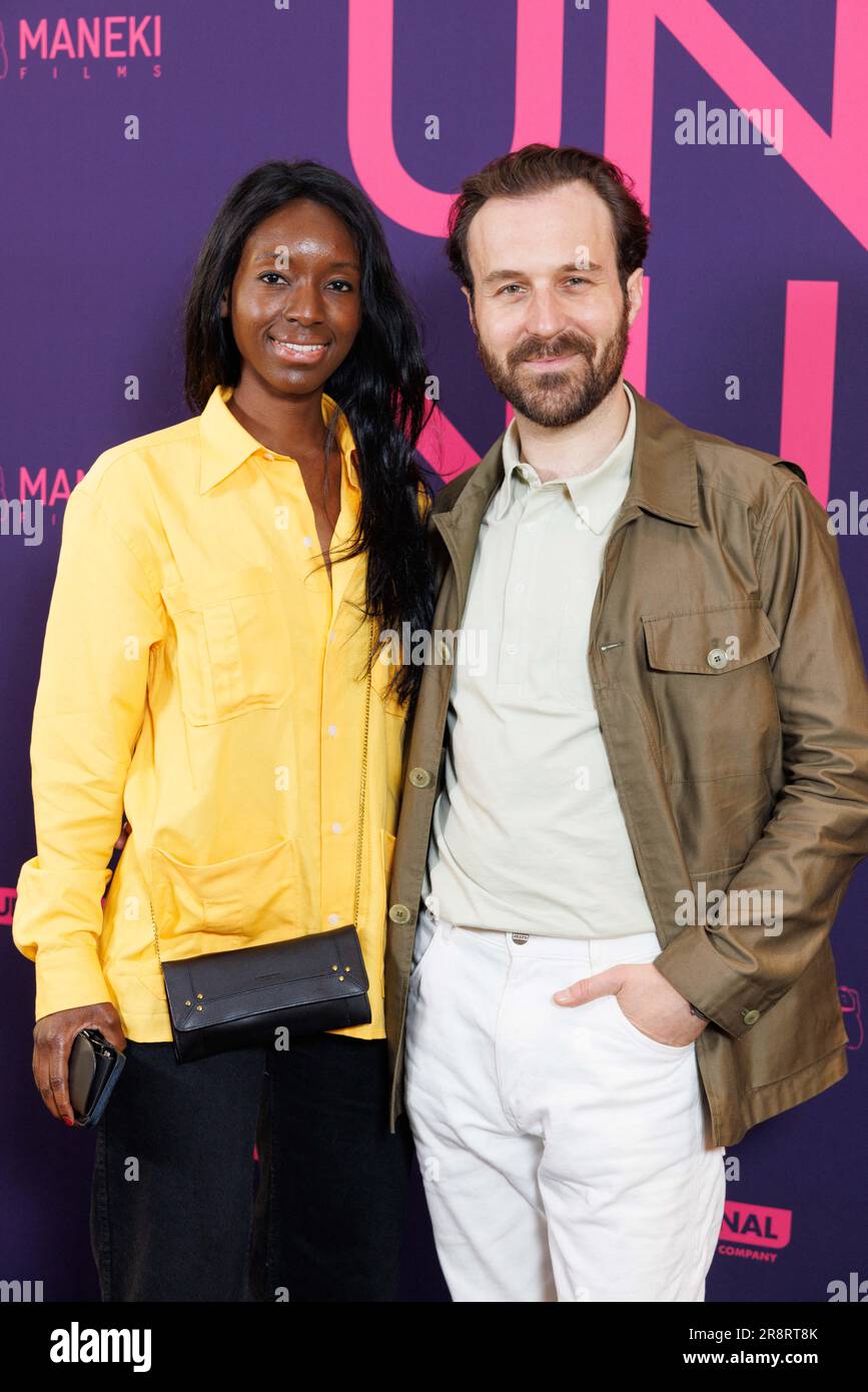 Antoine Gouy and girlfriend Fanta Kaba lors de la premiere du film Une ...