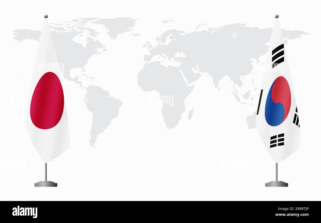 Japan and South Korea flags for official meeting against background of ...