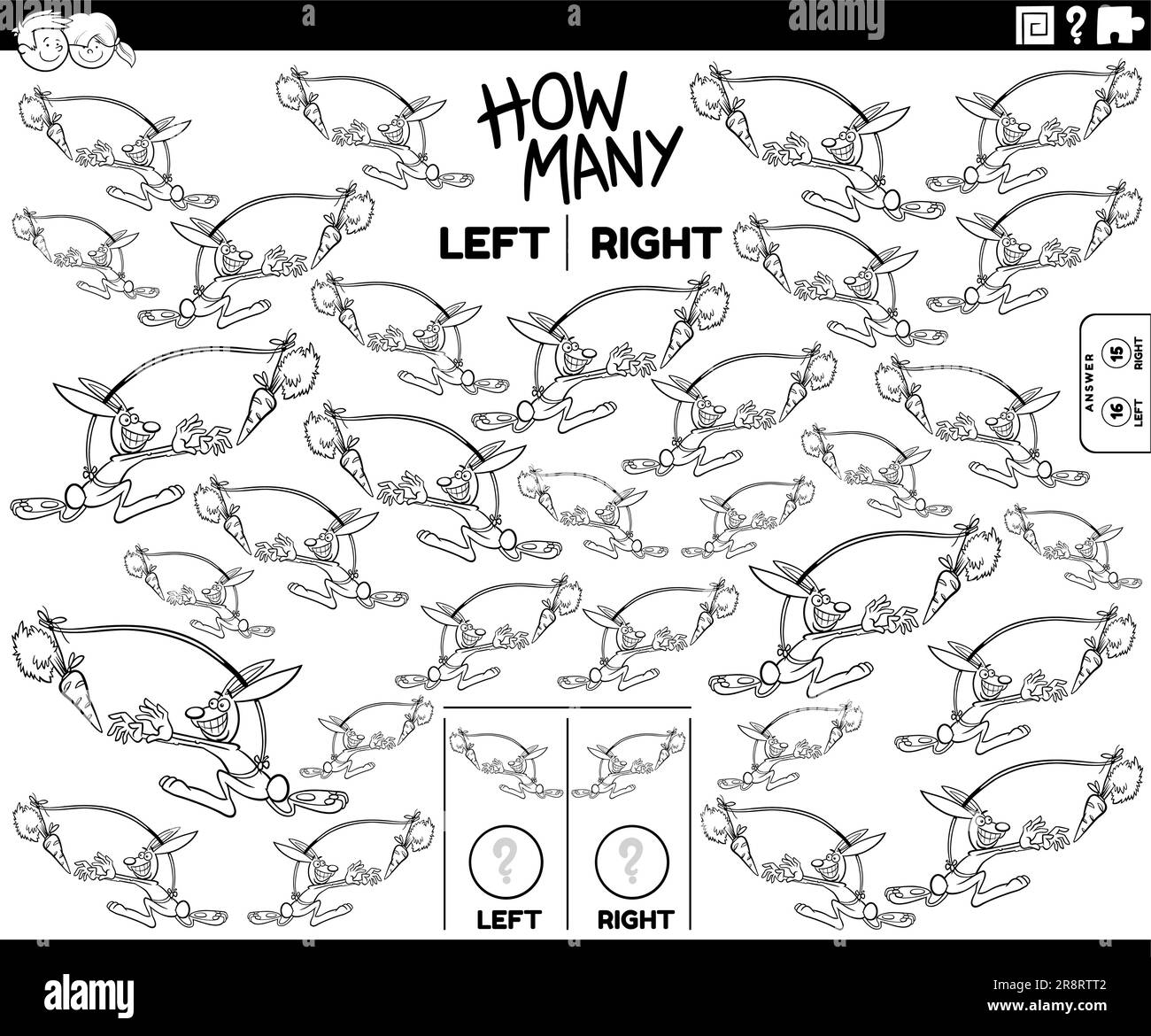 Black and white cartoon illustration of educational game of counting ...