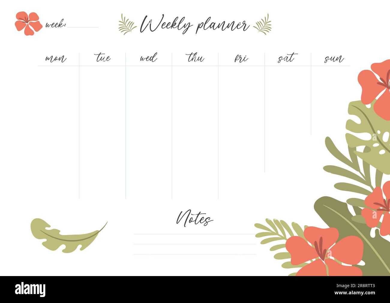 Printable weekly planner concept, with tropical exotic background ...