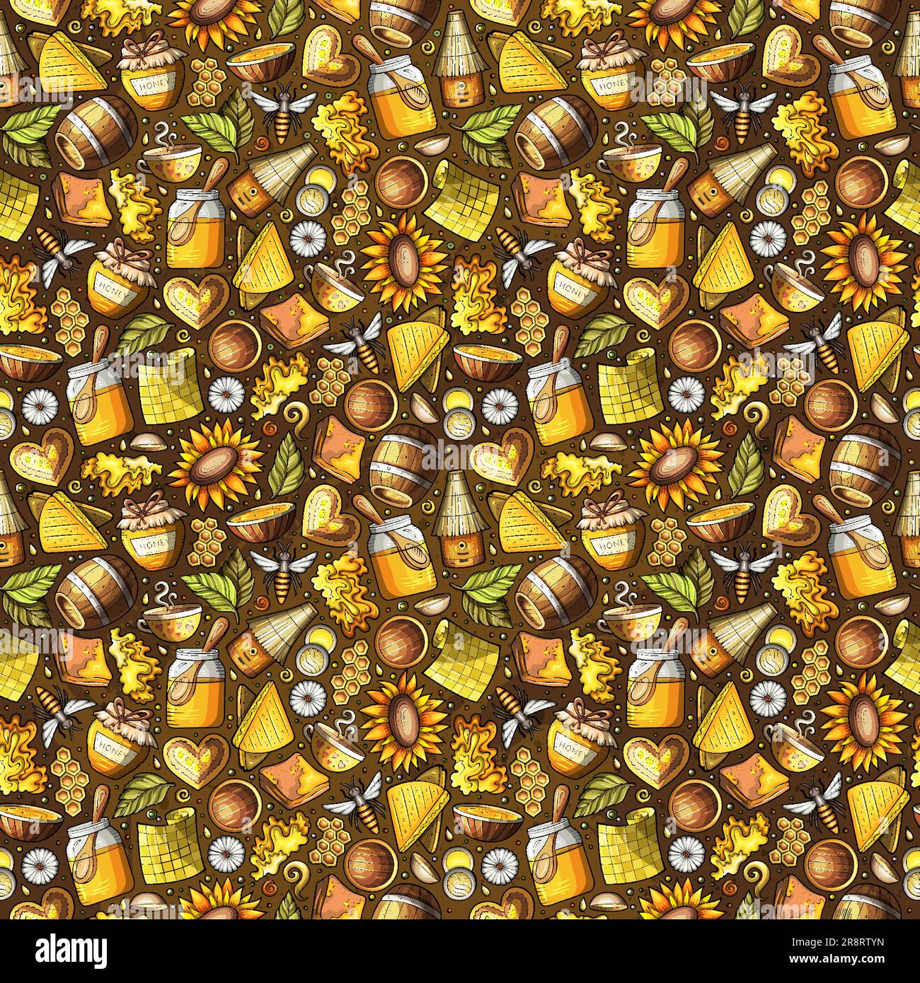 Cartoon cute Honey seamless pattern. Colorful detailed, with lots of ...