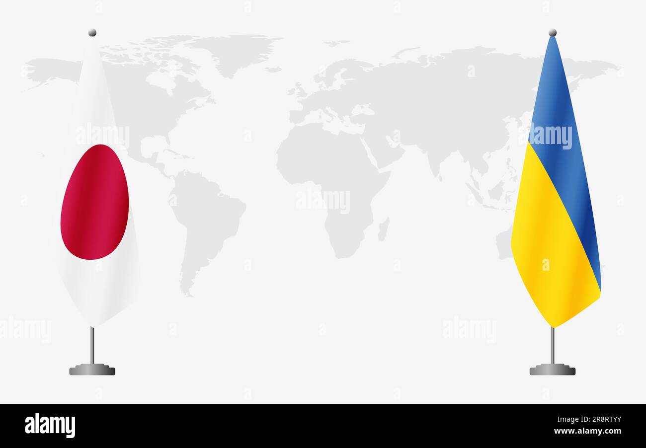 Japan and Ukraine flags for official meeting against background of ...