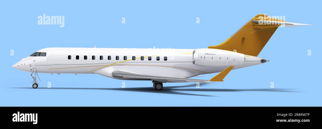 new passenger plane left side view travel concept 3d render on blue ...