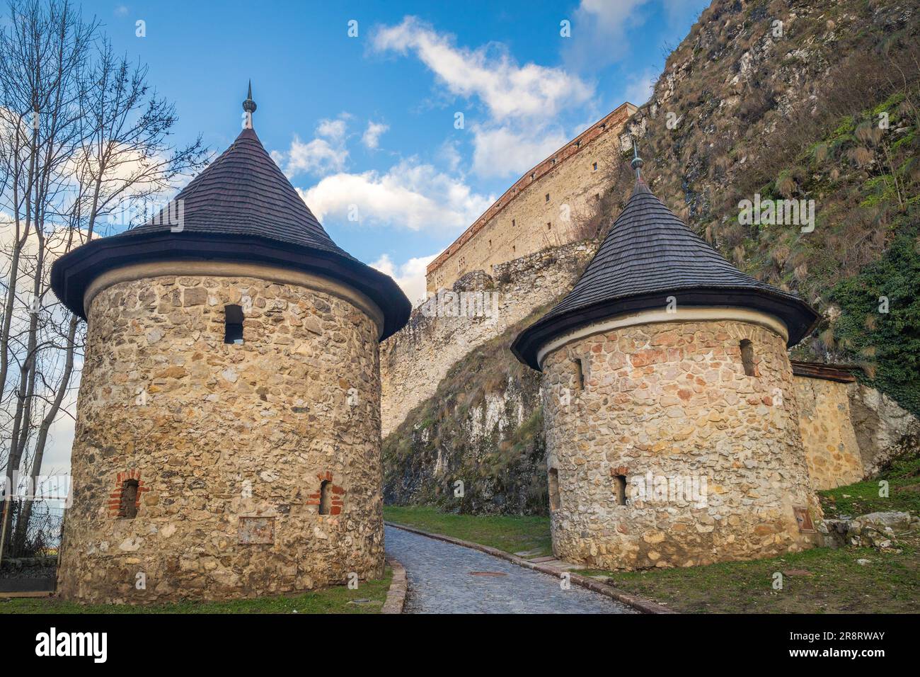 Entrance towers to The Trencin Castle in Slovakia, Europe Stock Photo ...