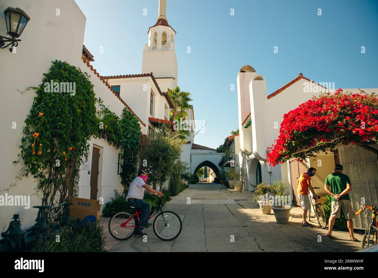 Street in historic city center of Santa Barbara, California CA, USA ...