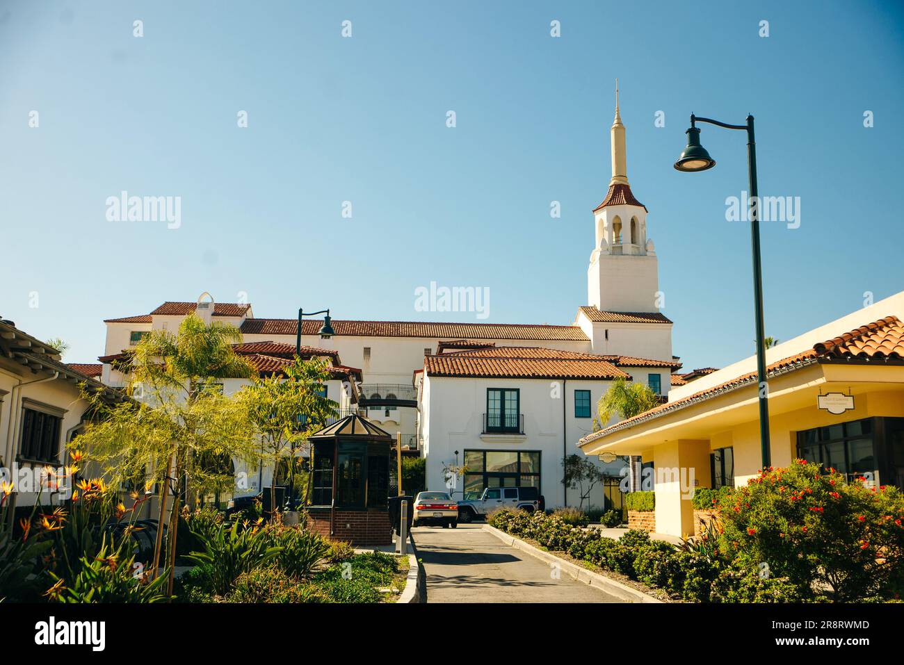 Street in historic city center of Santa Barbara, California CA, USA ...