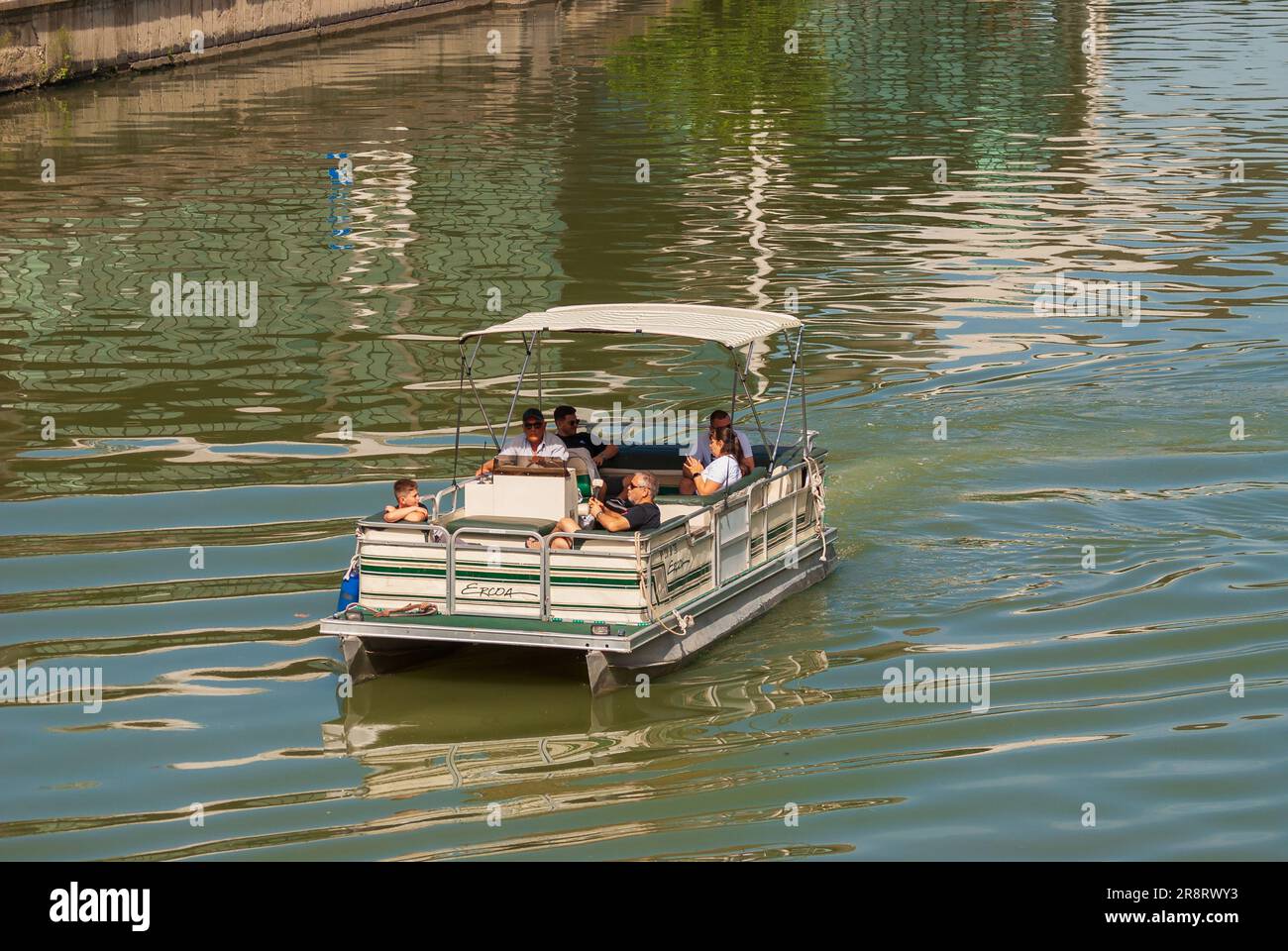 Georgia, Tbilisi - September 17, 2022: Tourists ride on a pleasure boat ...