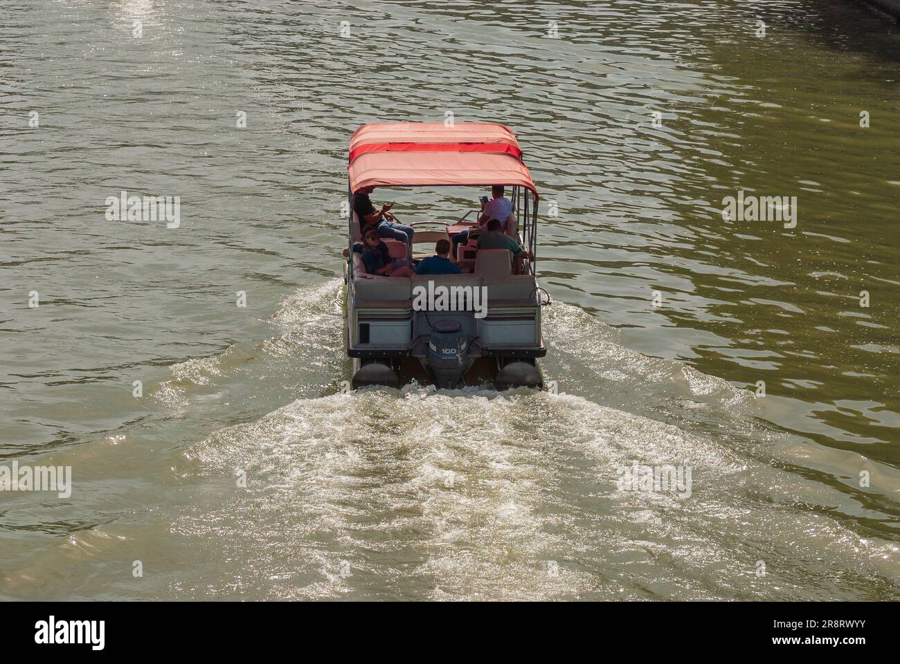 Georgia, Tbilisi - September 17, 2022: Tourists ride on a pleasure boat ...