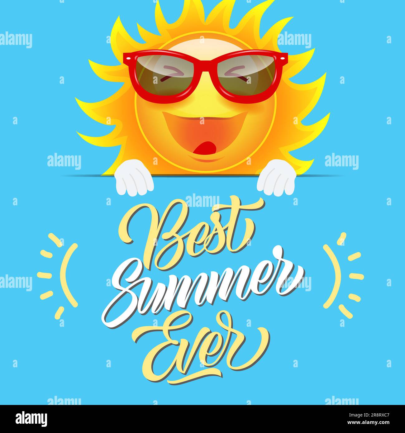 Best summer ever greeting card design with joyful cartoon sun Stock ...