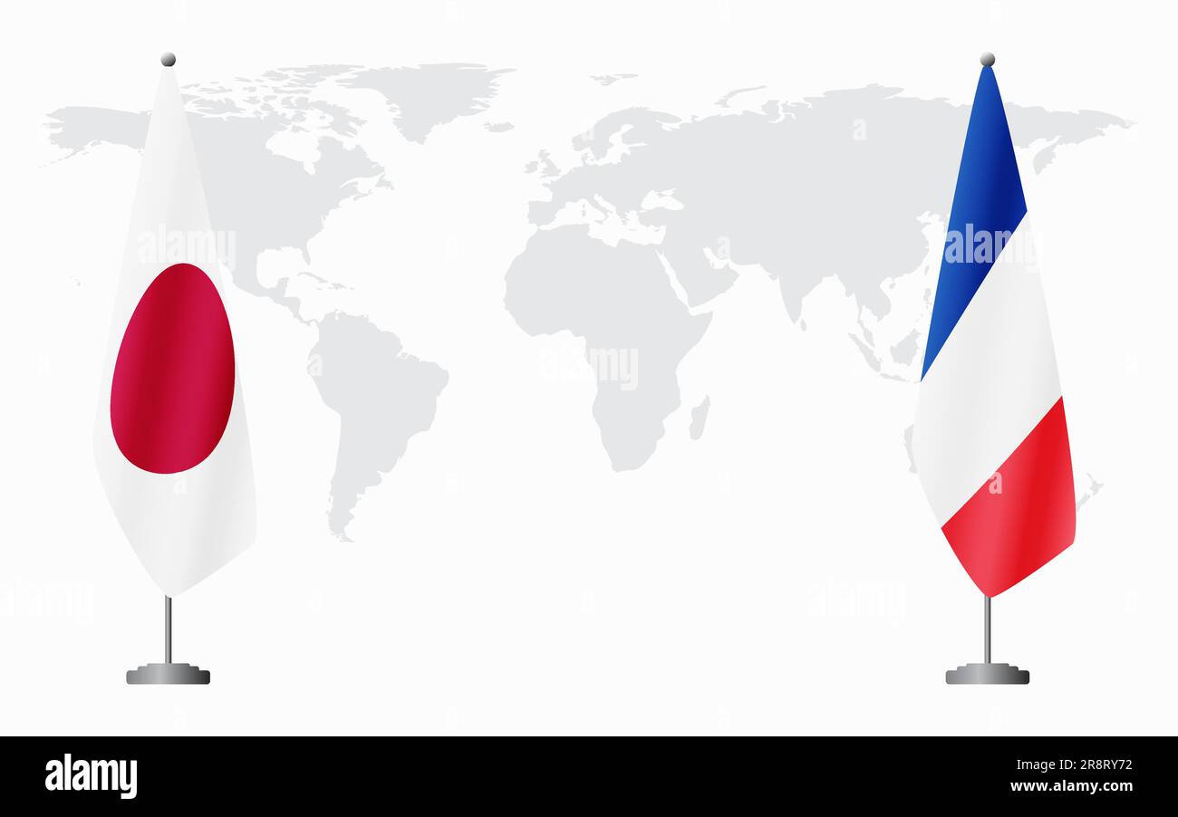 Japan and France flags for official meeting against background of world ...