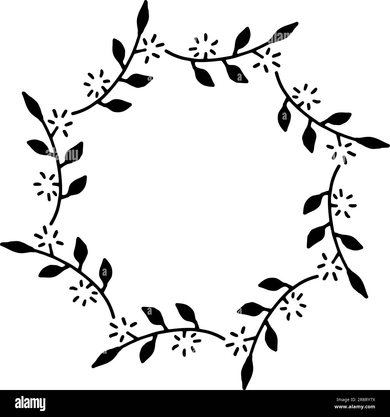 Cute hand drawn flower wreath. Vector floral frame in doodle style ...
