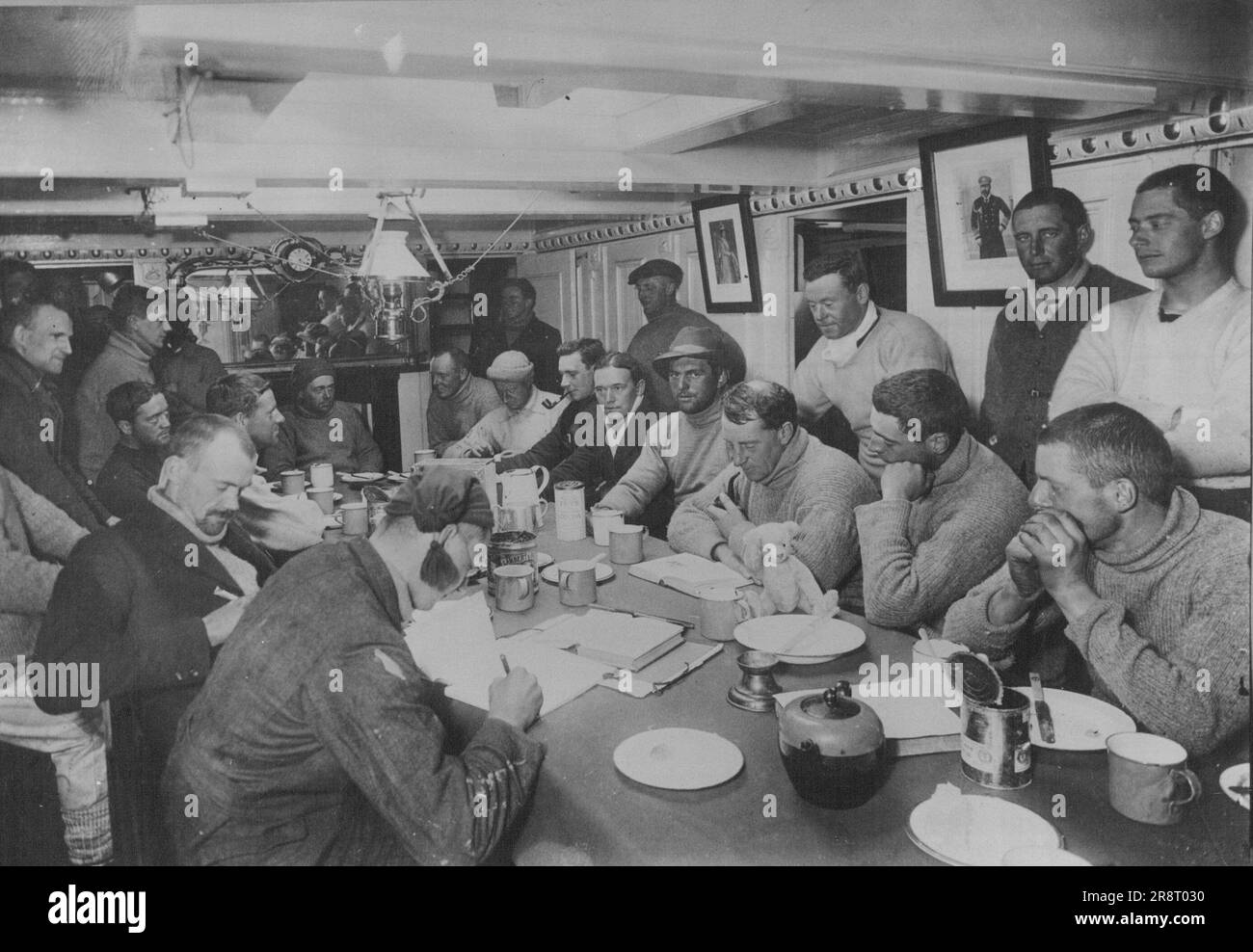 The wardroom of the famous Terra Nova, the Antarctic research ship. The ...