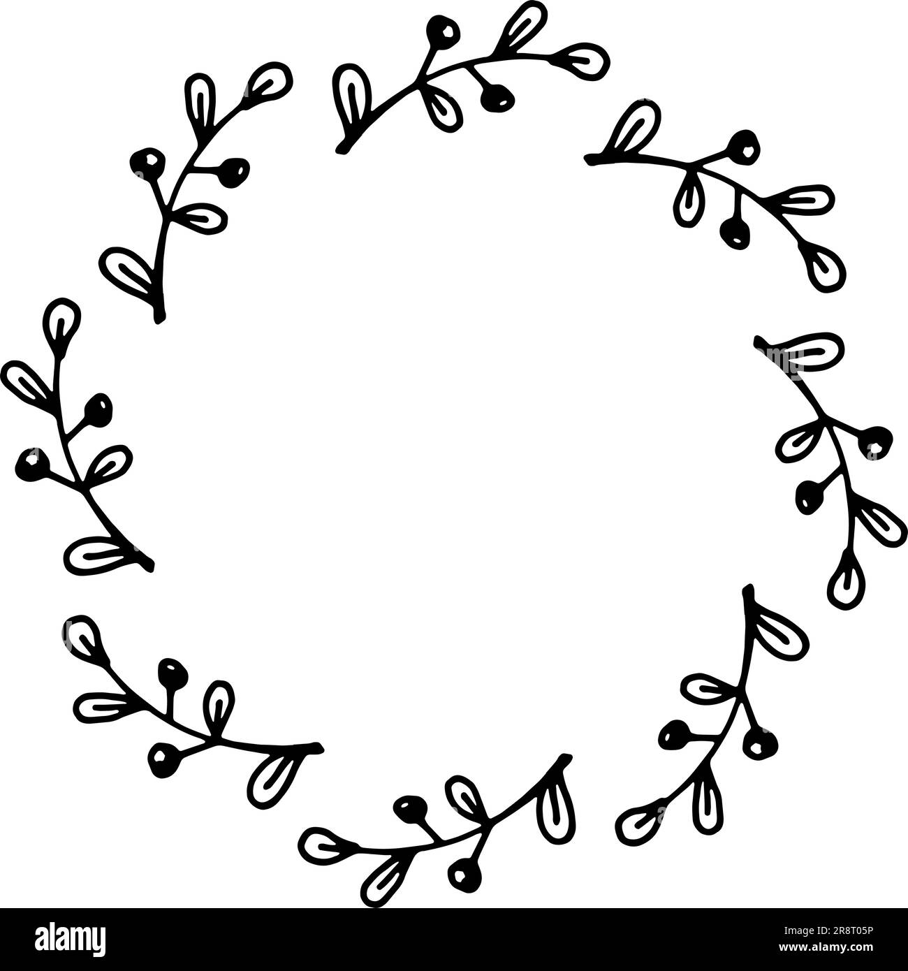 Cute hand drawn flower wreath. Vector floral frame in doodle style ...