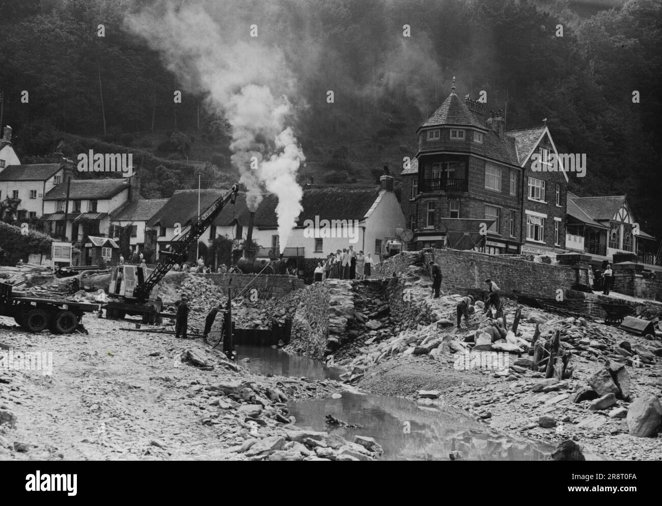 "One Year After" At Lynmouth -- A general view of reconstruction work ...