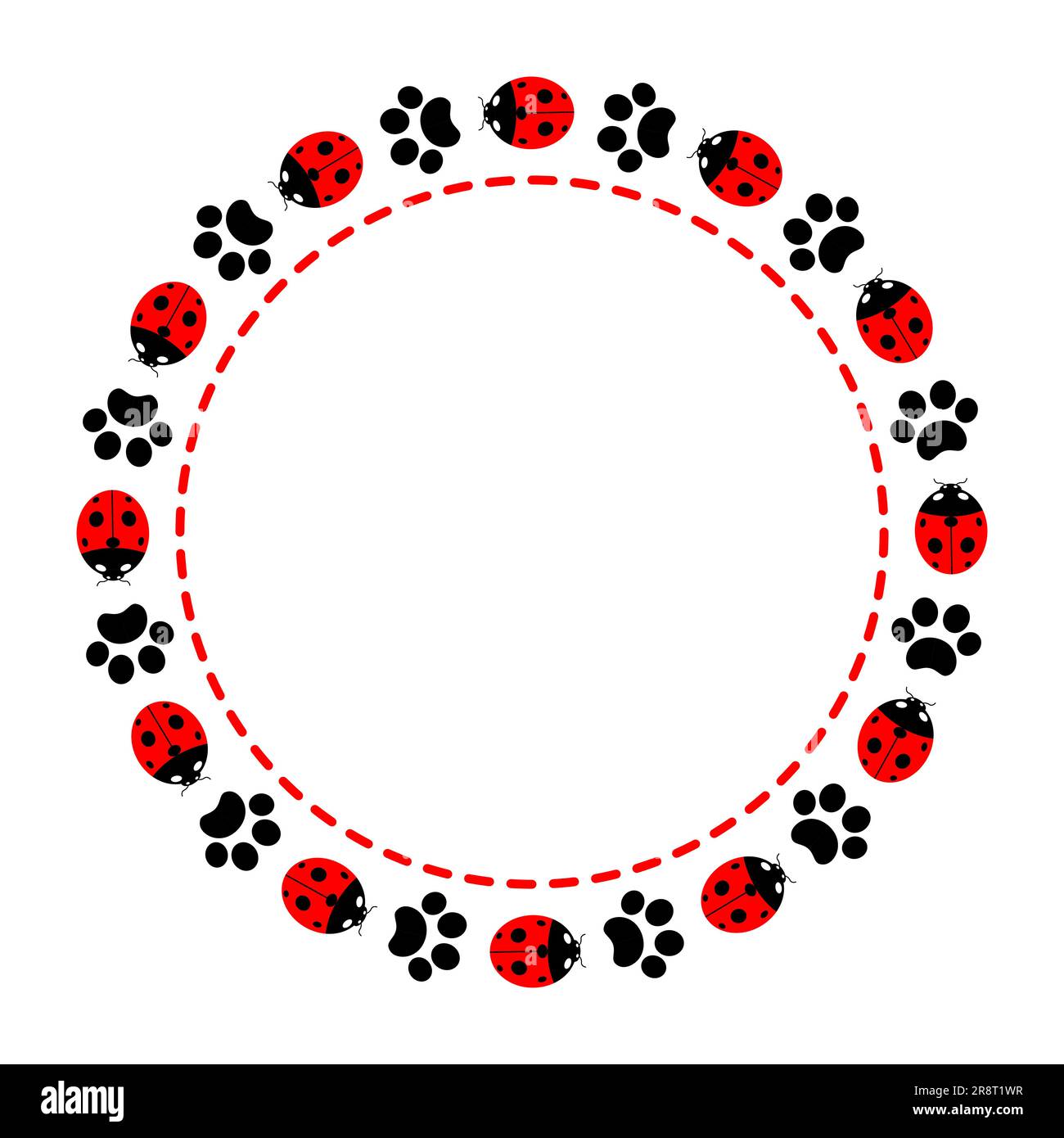 Round frame with paw prints animal and ladybugs Stock Vector Image ...