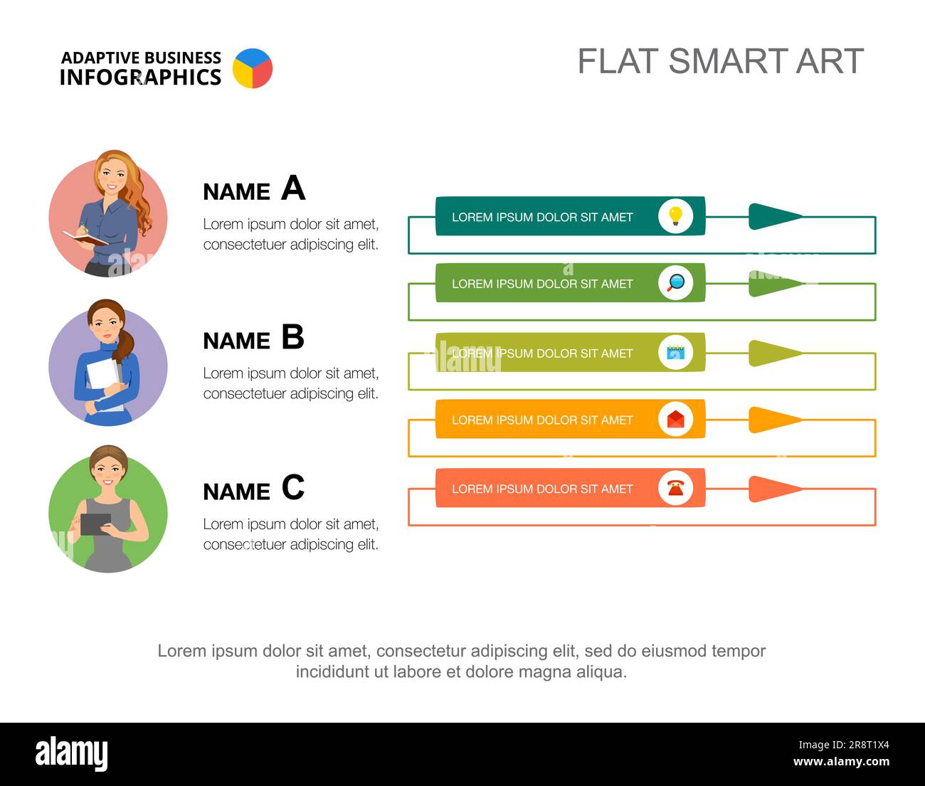 Three coworkers team process chart template for presentation Stock ...