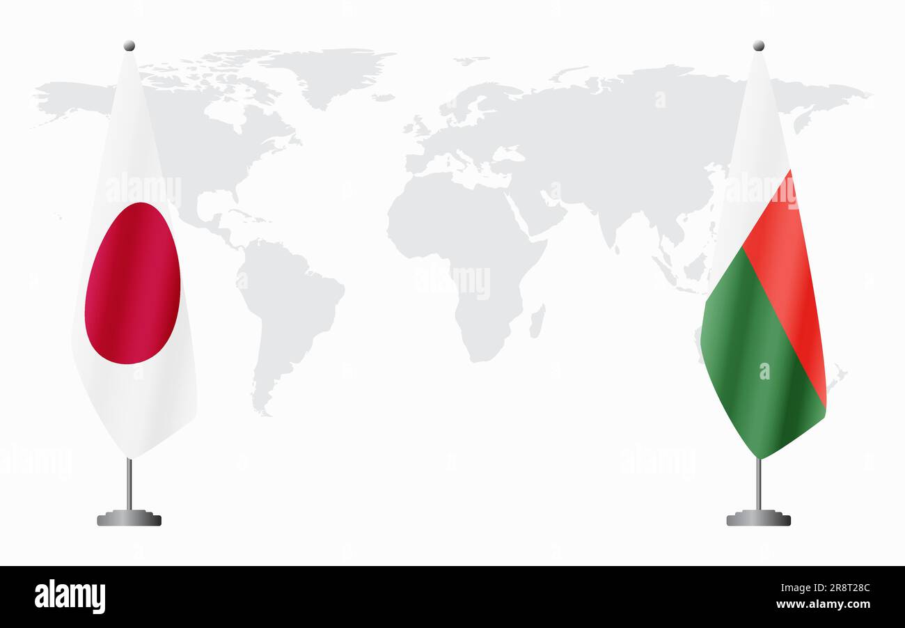 Japan and Madagascar flags for official meeting against background of ...