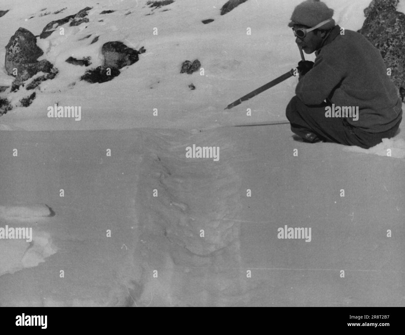 Daily Mail "Abominable Snowman" Expedition -- Aug Tschering pointing to ...