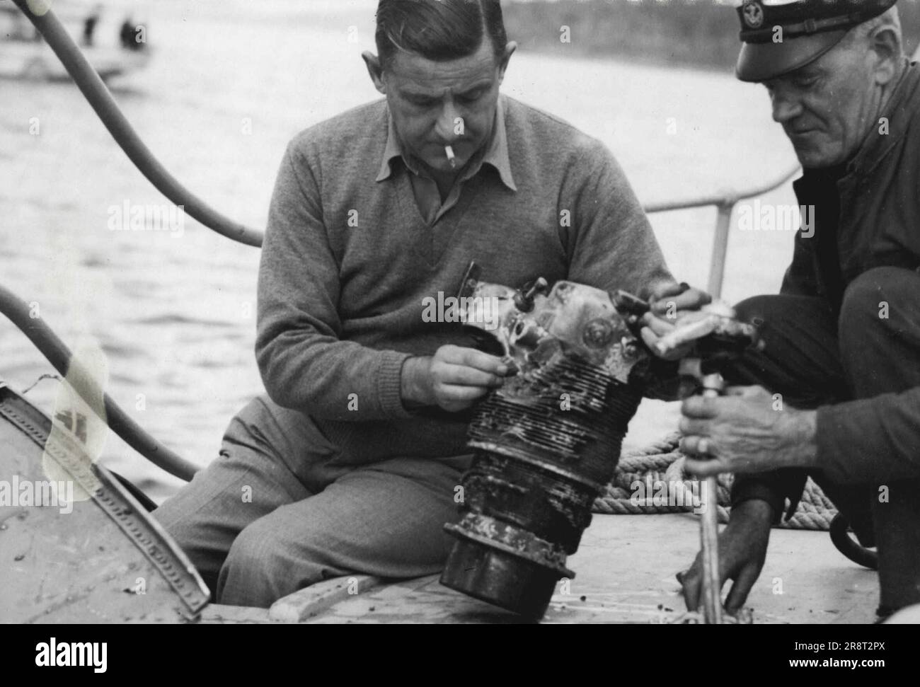 First salvage. A cylinder of one of the liner's engines that was torn ...