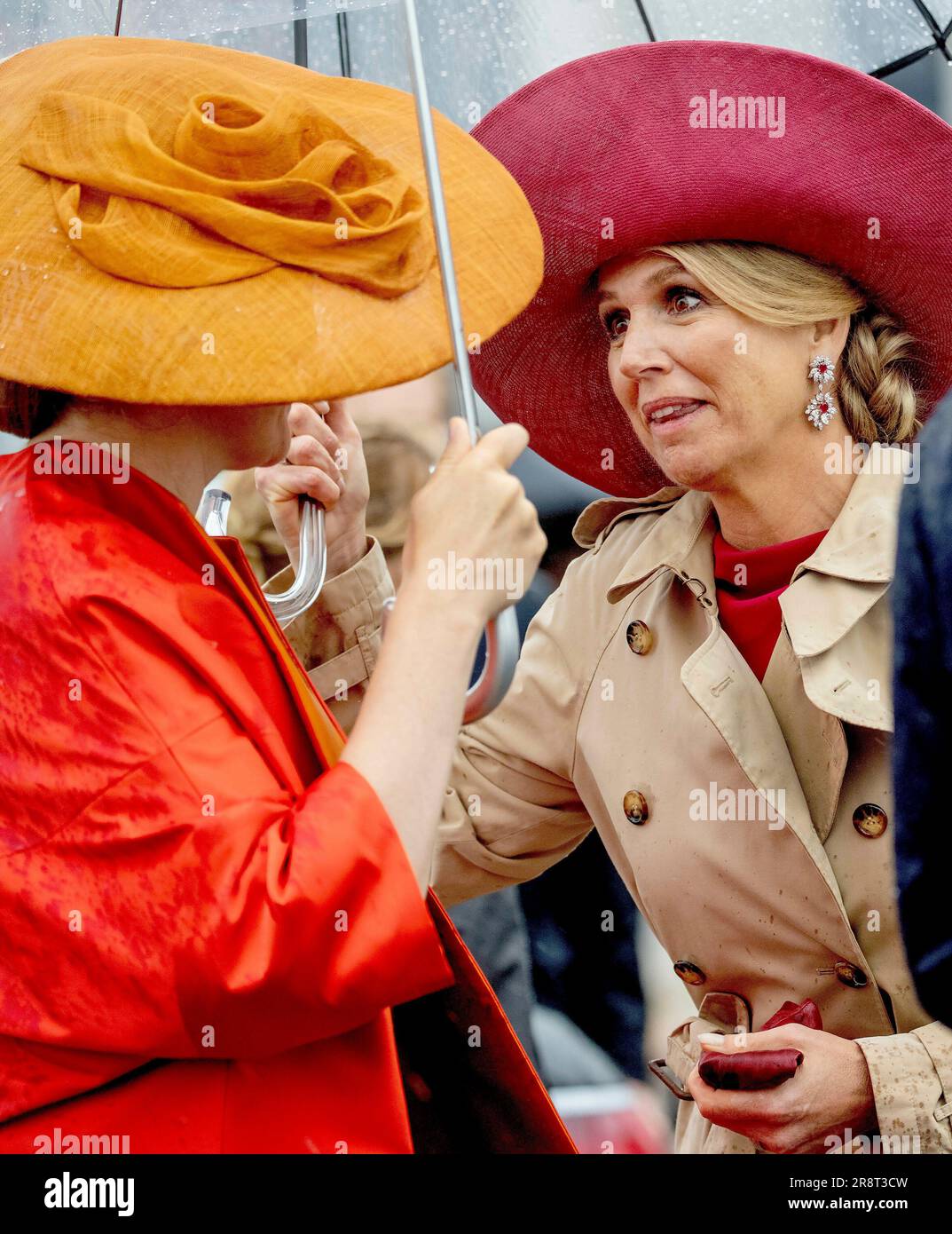 Antwerpen, Belgien. 22nd June, 2023. Queen Maxima of The Netherlands and Queen Mathilde of ...