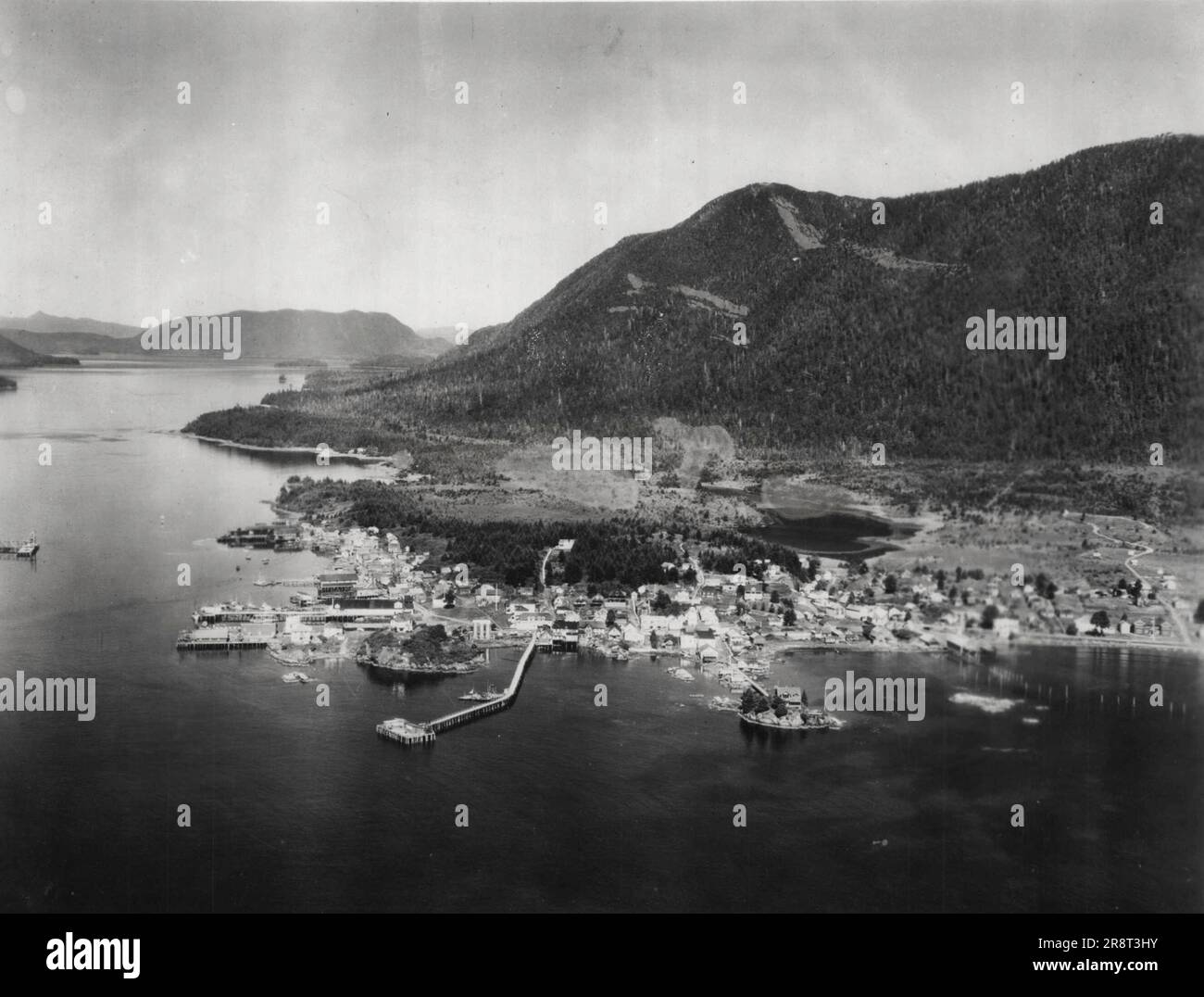 An air view of Sitka, in southeast Alaska, capital of the Territory ...
