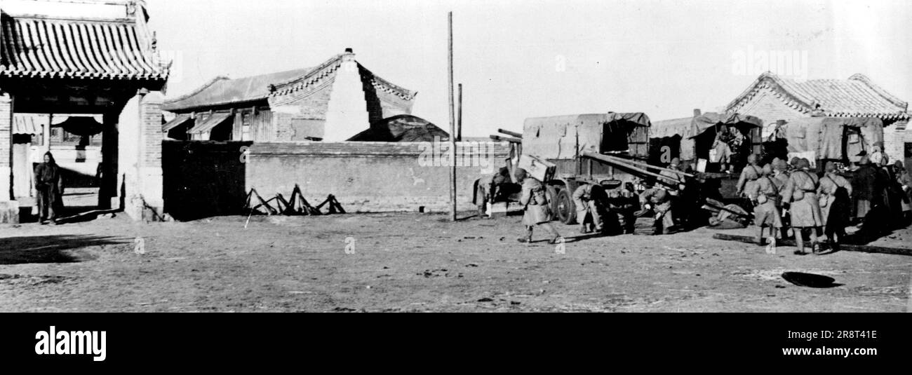 Patrol of Japanese troops arriving at a Lamasery at Garidjhur near the ...