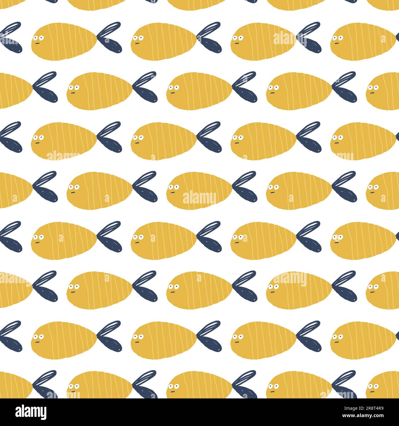 Seamless pattern with cute colored hand drawn fish. Nice funny doodle ...