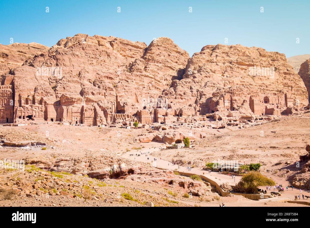 Tourists walk visit Petra historical landmark in Jordan on summer with ...