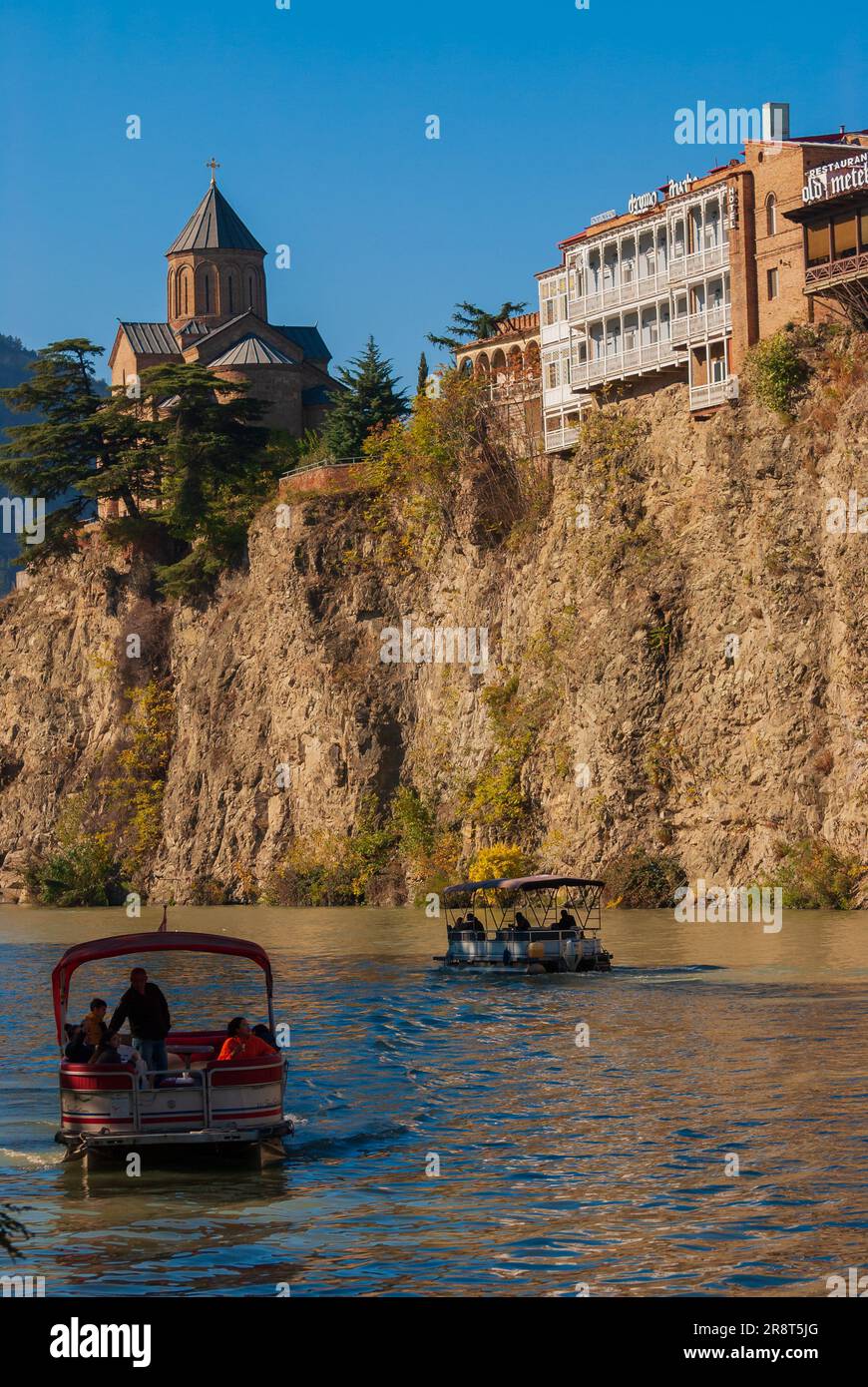 Georgia, Tbilisi - October 30, 2022: Tourists ride on a pleasure boat ...