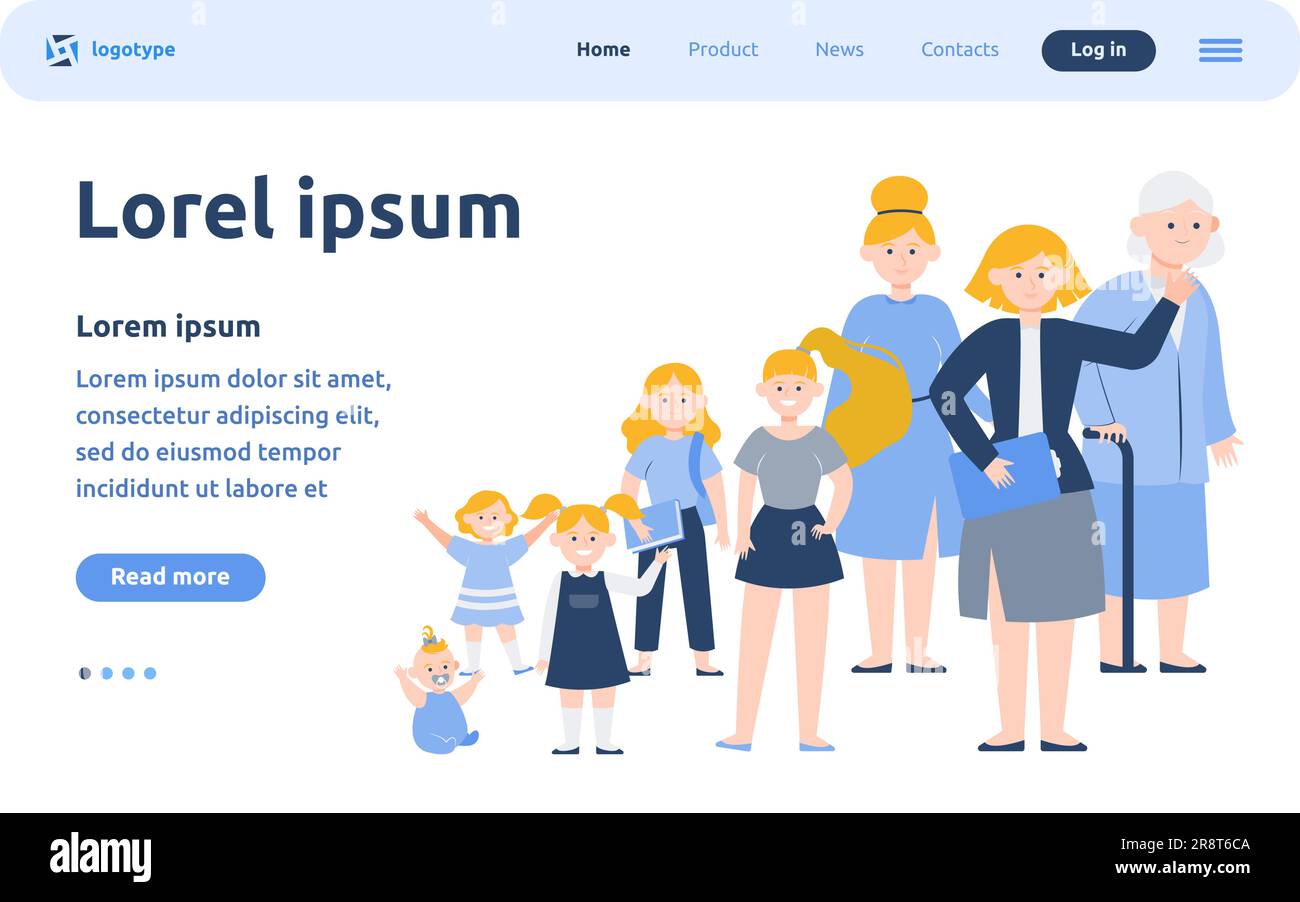 Cartoon woman in different age flat vector illustration Stock Vector ...