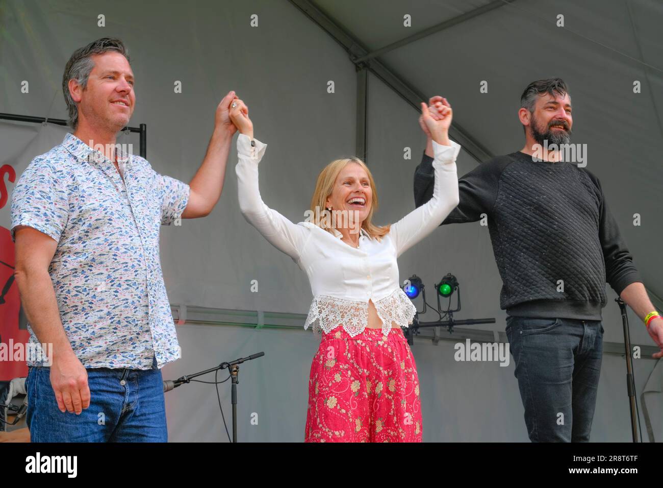 Sharon Shannon trio, taking a bow at end of concert Stock Photo - Alamy