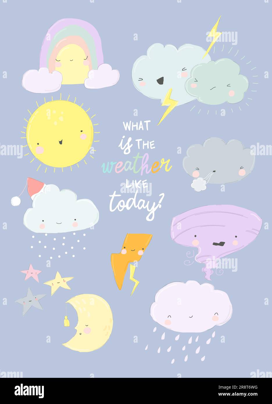 Cute Weather Set. Emotional Weather Forecast. Cute Sun and Happy Clouds ...
