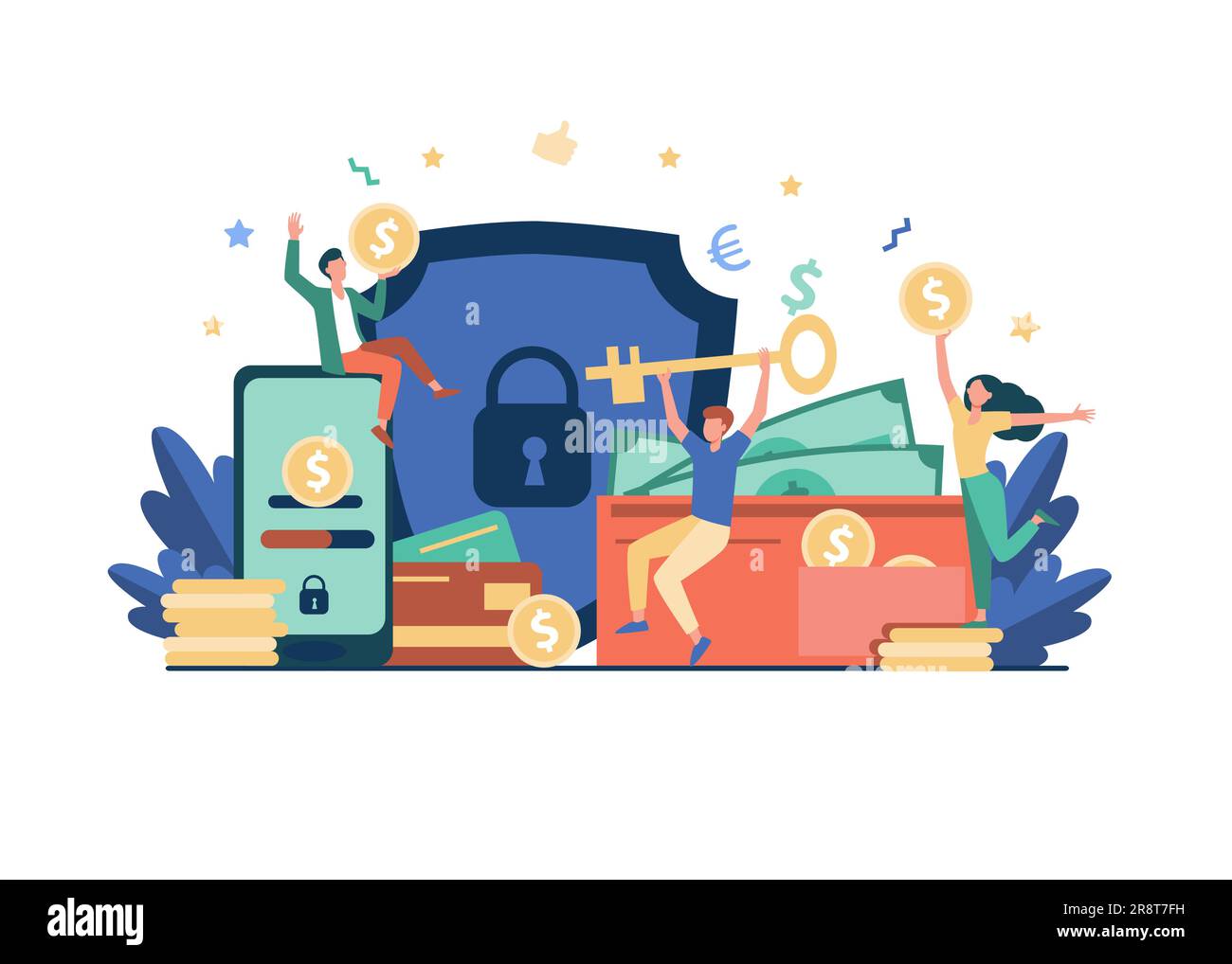 Happy people protecting money isolated flat vector illustration Stock ...