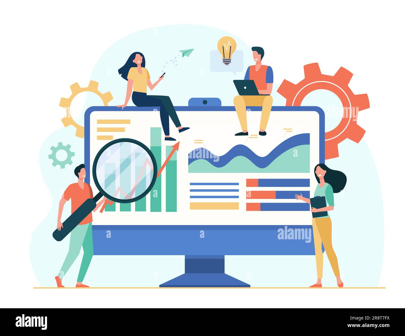 Tiny analysts working with data on dashboard Stock Vector Image & Art ...