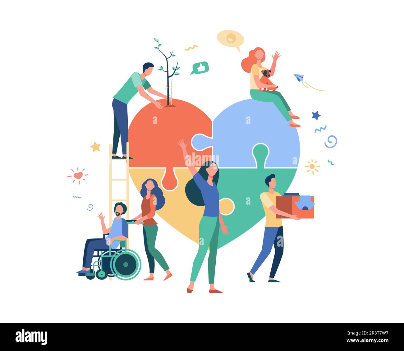 Stylized volunteers help charity and sharing hope Stock Vector Image ...