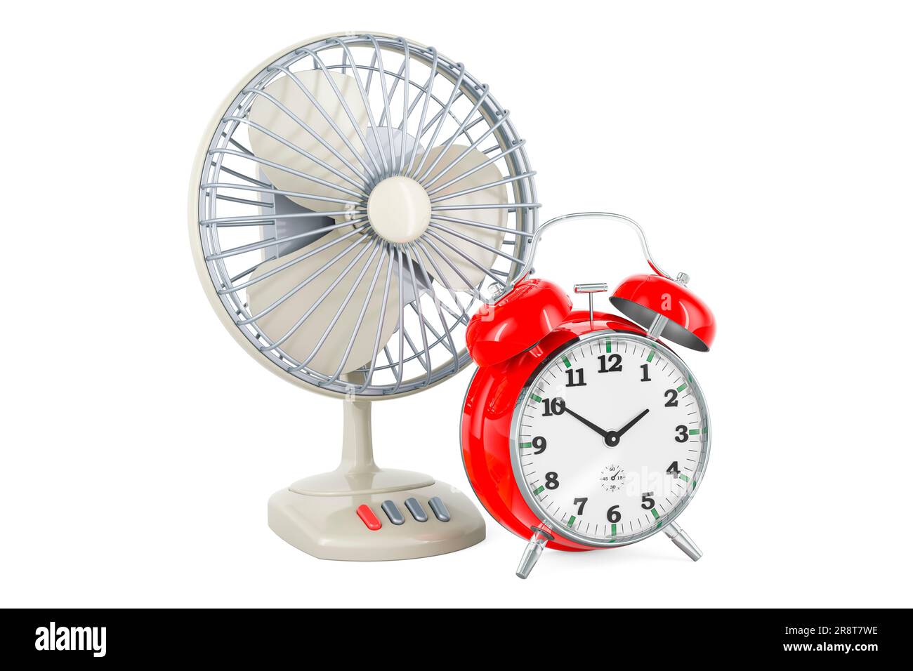 Table fan with alarm clock, 3D rendering isolated on white background ...