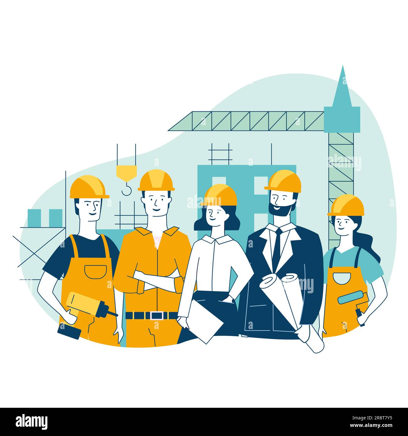 Engineering and construction workers standing together Stock Vector ...
