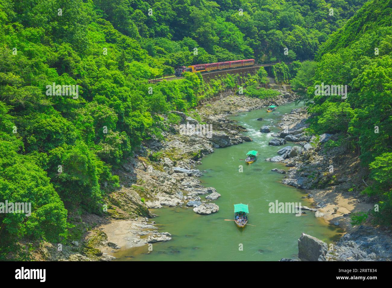 Sagano trolley train and river descent Stock Photo - Alamy