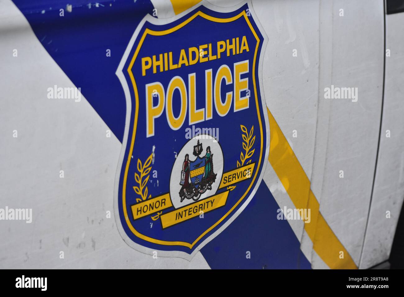 Philadelphia police logo on Philadelphia police vehicle. On 21st Street ...