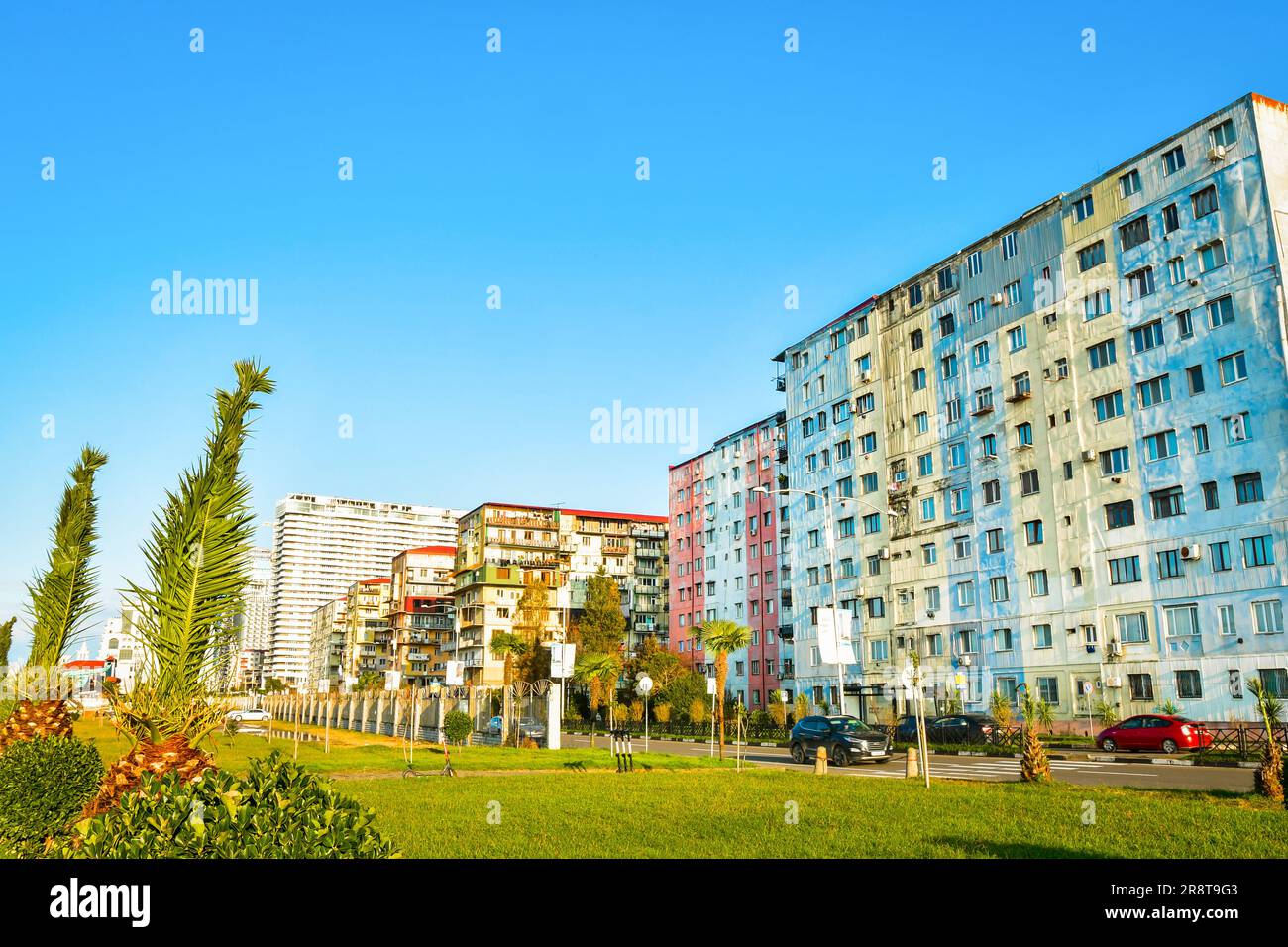 New modern and old soviet type apartment neighborhoods in Batumi summer ...