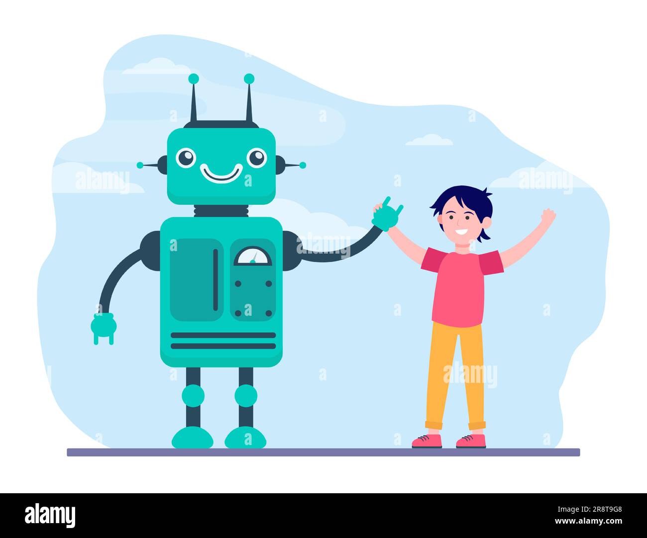 Happy boy rising hands with robot Stock Vector Image & Art - Alamy