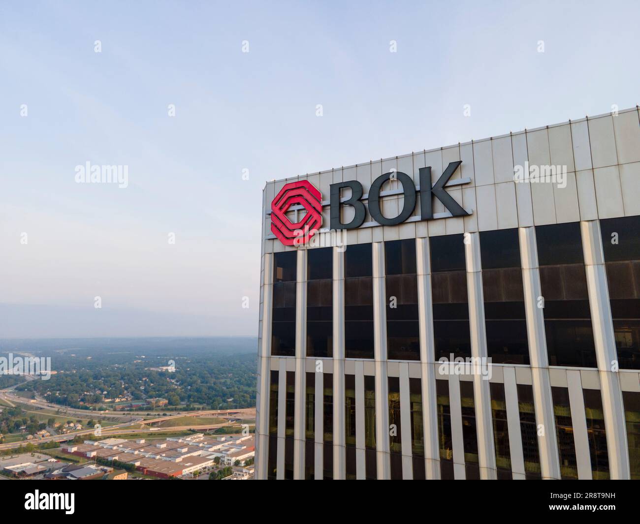 Aerial photograph of One Williams Center in downtown Tulsa on a June ...