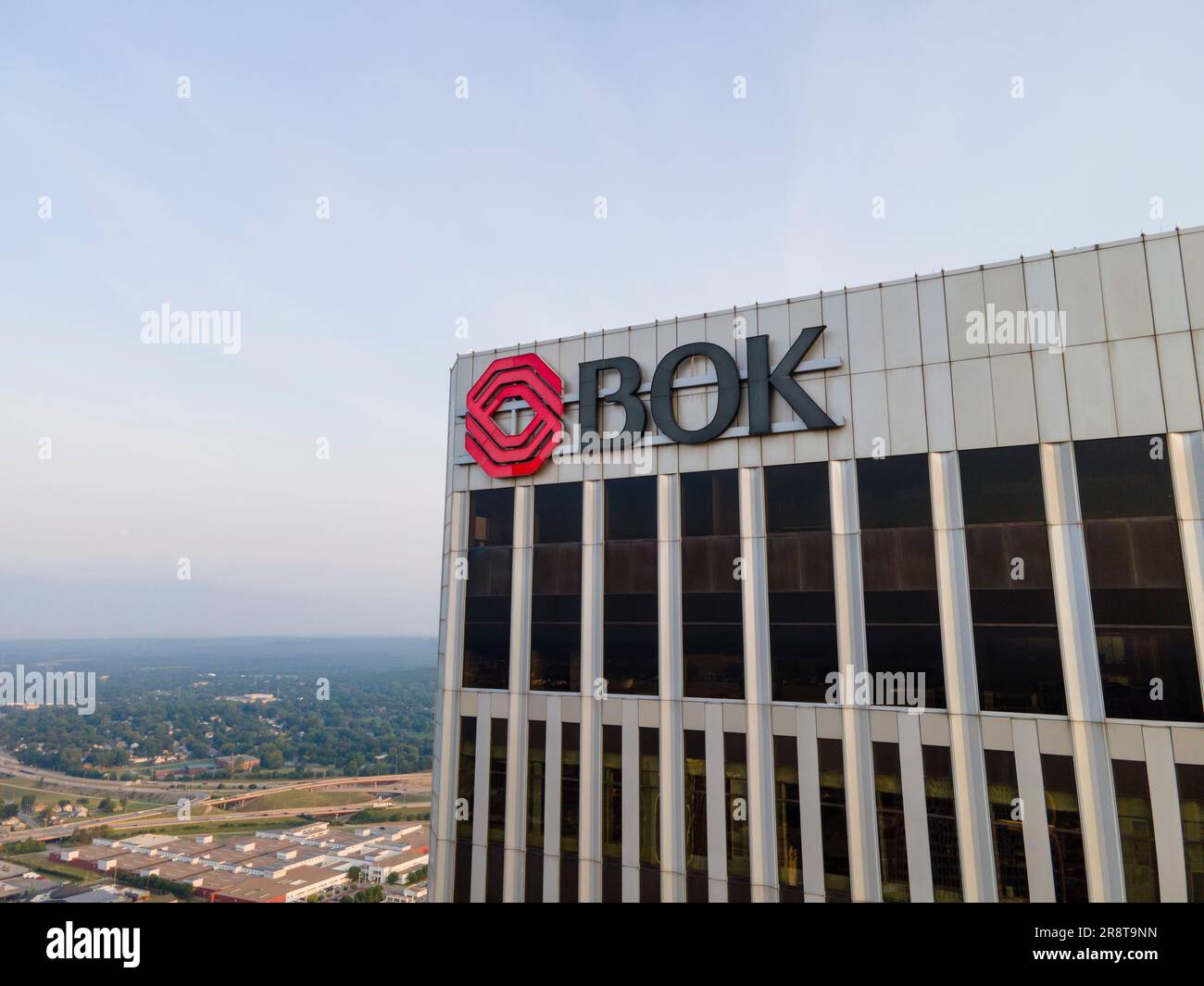 Aerial photograph of One Williams Center in downtown Tulsa on a June ...