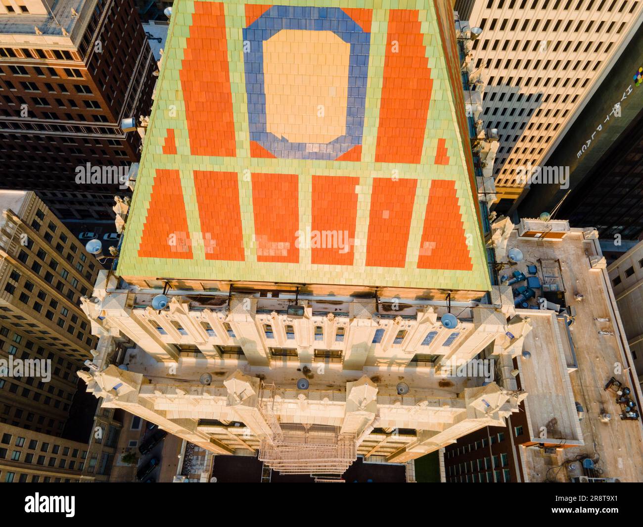 Aerial photograph of Philtower Building in downtown Tulsa on a June ...