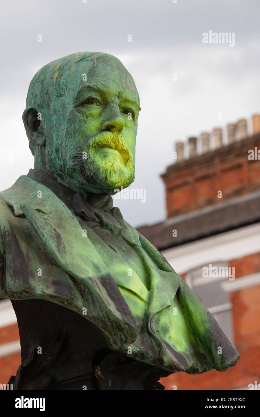 London, UK. 23rd June, 2023. A defaced statue of sugar magnate Sir ...