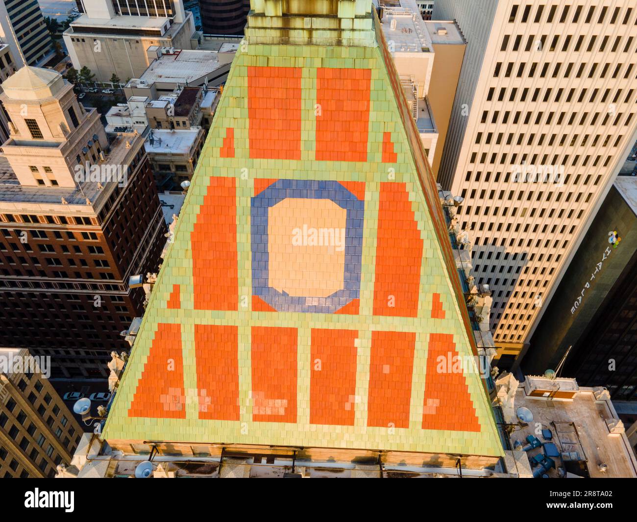 Aerial photograph of Philtower Building in downtown Tulsa on a June ...